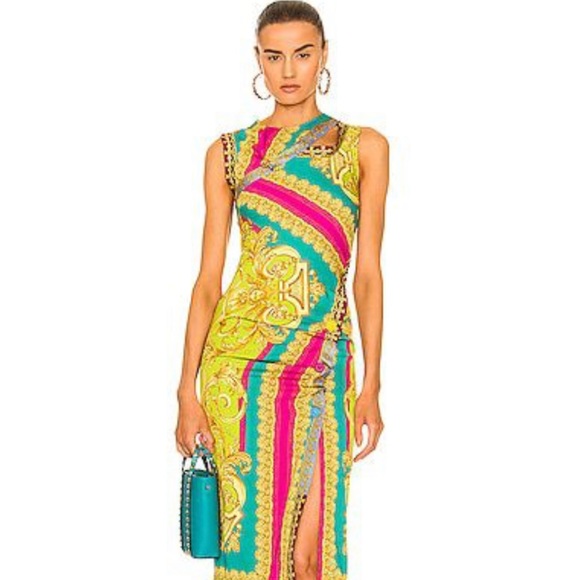 Versace | Dresses | Versace Heritage Sleeveless Midi Dress In Yellow ...